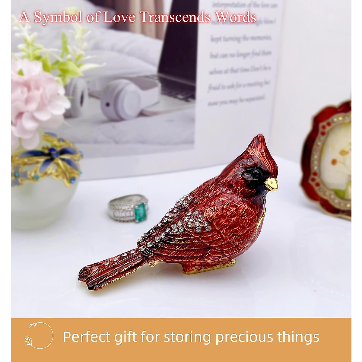 JWT Astyle Red Cardinal Bird Gifts Jewelry Trinket Boxes Hinged .Decorative Keepsake Ring Box Holder.Necklace Rings Earrings Organizer.Collectible Bird Figurines Home Decor Gifts for Women.