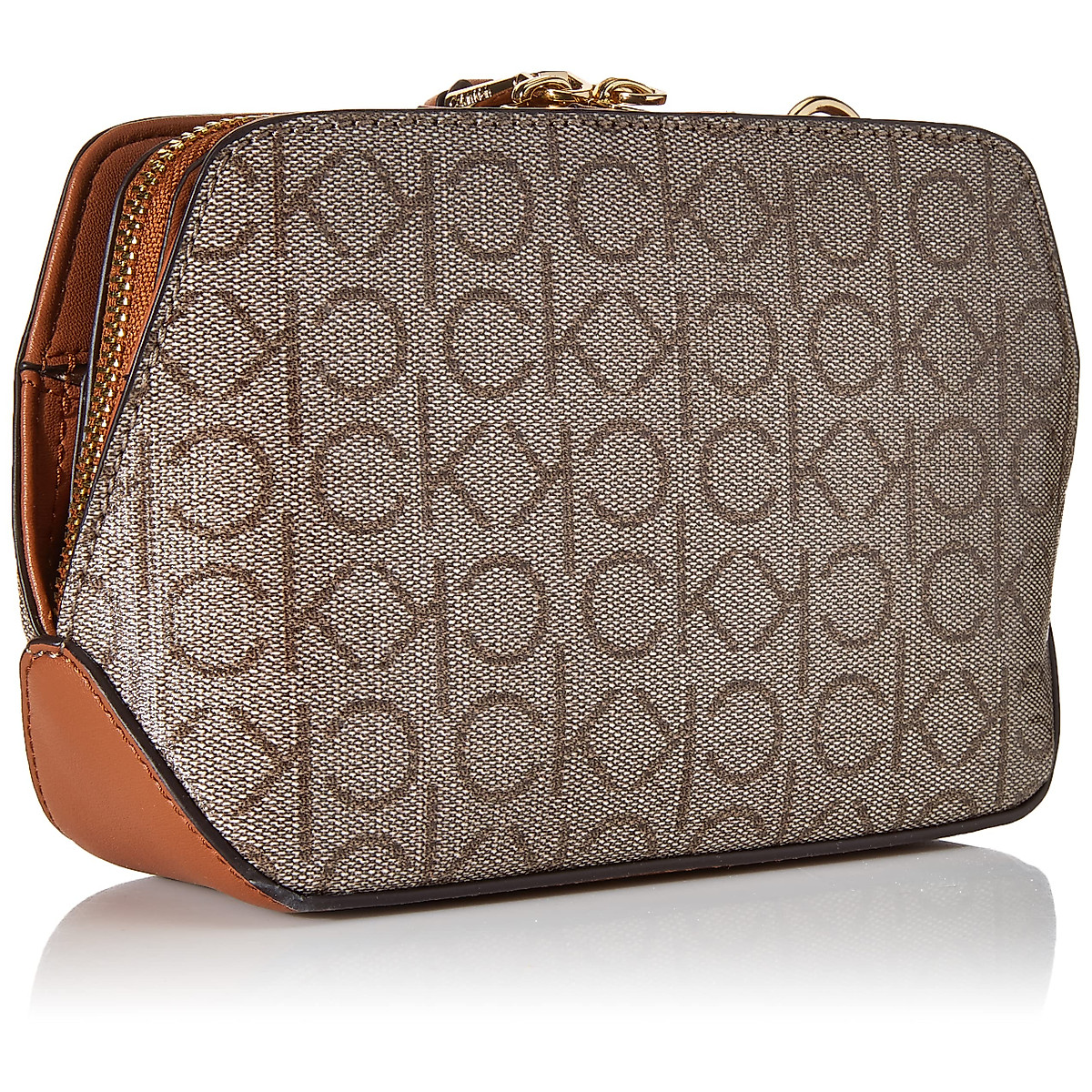 Calvin Klein Women's Lucy Triple Compartment Crossbody, Almond/Taupe/Floral, One Size