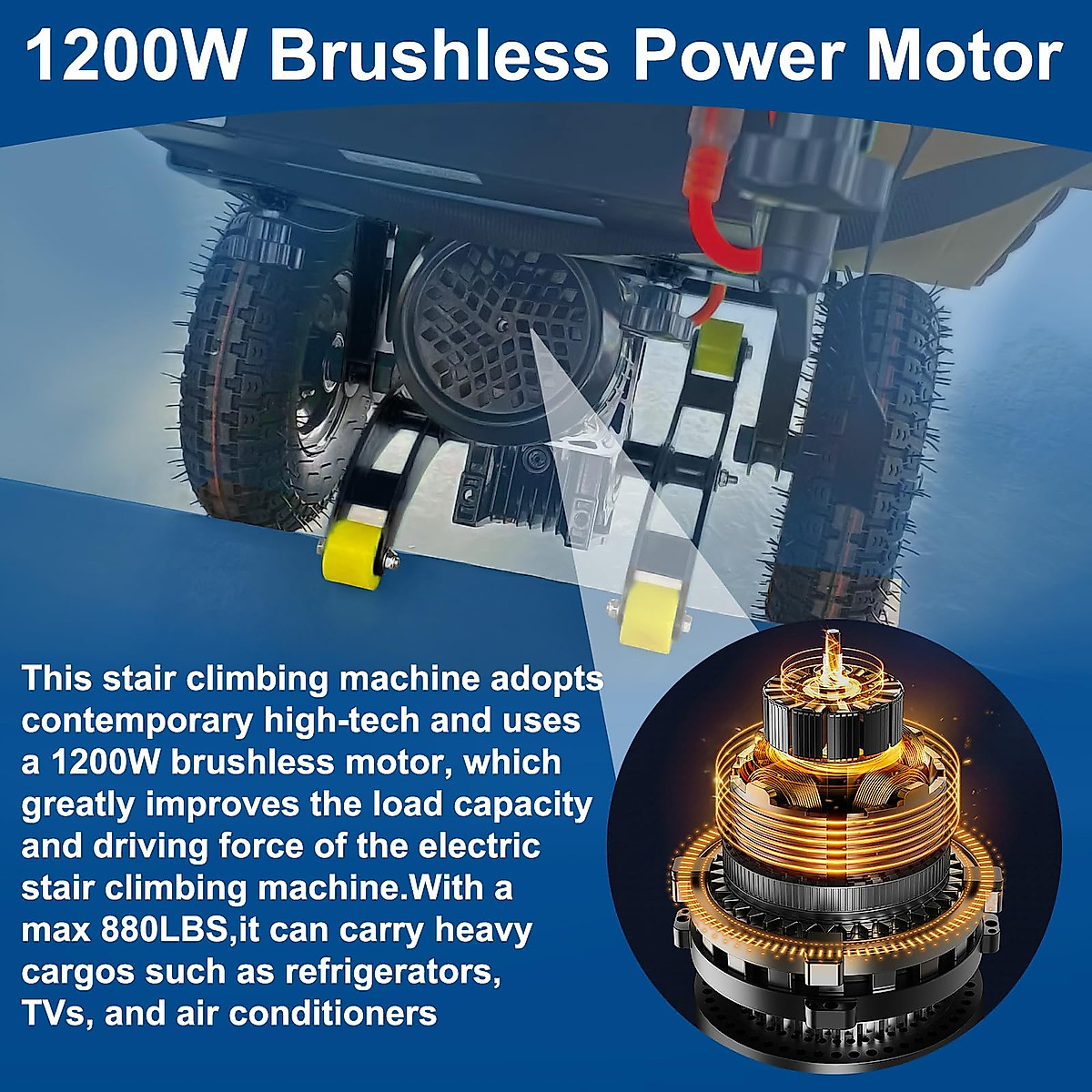 CAMINI 880lbs Capacity Heavy Duty Stair Climber, 1200W Powered Motor Electric Stair Climbing Hand Trucks Dolly Cart for Moving, Electric Stair Climbing Dolly for House Logistics Warehouse(Black)