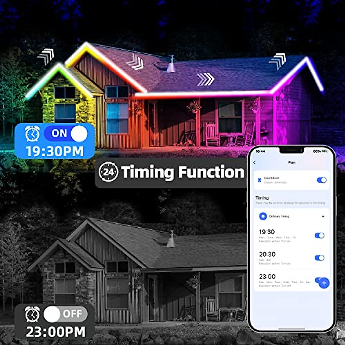 Lichaser WiFi 53ft RGB Flow Outdoor LED Strip Lights Waterproof, DIY, Chasing, Segment IP65 Outdoor LED Strip Work with Alexa and Google Assistant for Outside Decoration