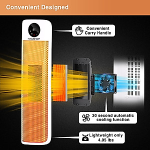 HAUSHOF 1500W Tower Space Heater, 1-24h Timer Digital Ceramic Heater with Touch& Remote Control, Overheat Protection, Safe for Home Office