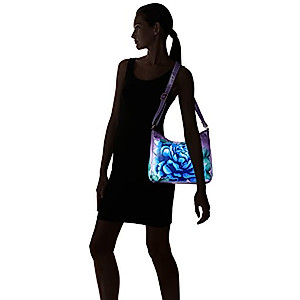 Anna by Anuschka Women's Genuine Leather Medium Hobo Shoulder Bag | Hand Painted Original Artwork | Precious Peonies