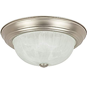 Sunlite 45505 13" Decorative Dome Ceiling Light Fixture, Flush Mount, Dual GU24 Base Sockets, 18W Max, Alabaster Glass Shade, Ideal for Commercial-Residential Use, UL Listed Brushed Nickel Finish