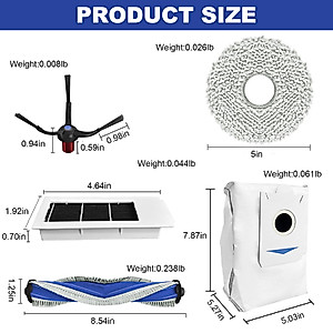 PhoebCynthi Replacement Accessories Compatible with Ecovacs DEEBOT T30S/ N30 Omni/ N30 PRO Omni Robot Vacuum.（1 Main Brush,4 Side Brushes,2 Hepa Filters,4 Mop Pads,4 dust Bags）