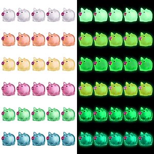 Leyndo 60 Pieces Mini Resin Luminous Pig Mini Portrait Glow in The Dark Mini Resin Pigs Mini Resin Animals for Mini Garden Landscape Aquarium Potted Plant Dollhouse Decoration, 6 Colors