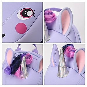 Unicorn Backpack with leash for Girls Kids Backpack Plush Unicorn Toy Bookbag (Purple)