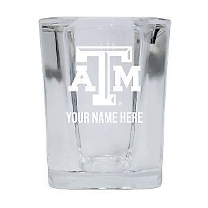 Personalized Customizable Texas A&M University Etched Square Shot Glass 2 oz With Custom Name (1) Officially Licensed Collegiate Product