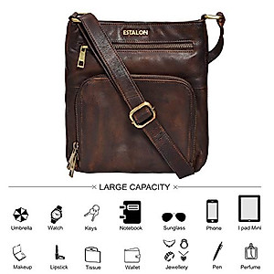 ESTALON Leather Crossbody Purses for women travel bags small shoulder bag crossover Bag for women (Coffee)