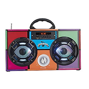 Wireless Express - Mini Boombox with LED Speakers – Retro Bluetooth Speaker w/Enhanced FM Radio - Perfect for Home and Outdoor (Retro)