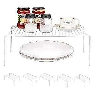 KIKIBRO Heavy Duty Cabinet Storage Shelf Rack, Large Rustproof Stainless Steel Food Kitchen Organizer for Spice, Cabinets, Pantry Shelves, Countertops Dishes, Plates, Bowls, Mugs, Glasses - Set of 6