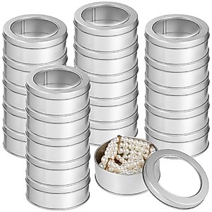 20 Pcs Metal Tin Cans 4 OZ Round Containers with Clear Tops, Empty Food Storage Containers for Storing Candles, Candies, Tea, Silver Tin Cans for Kitchen, Office, Travel