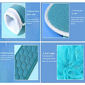 MILIDEE Bath Shower Set Scrubber Glove Loofah Sponge Pouf, Bath Brush Extra Long Dual Sided Scrubber Long Lasting Deep Clean Super Soft, Body Scrubber Exfoliator Men Woman Finger Tricky Toy, Blue