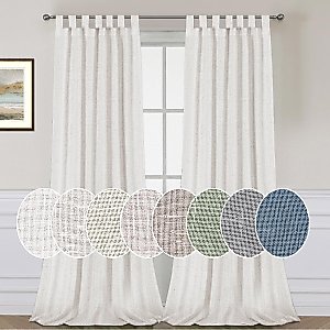 H.VERSAILTEX Elegant Natural Linen Blended Energy Efficient Light Filtering Curtains / Tab Top Curtains Off White Window Treatments Panels / Drapes for Livingroom (Set of 2, 52in x 96in)