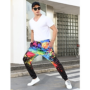 UNIFACO Teenager 3D Digital Print Splatter Jogger Pants Casual Baggy Sweatpants Black S