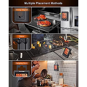 Cloud bbq Wireless Meat Thermometer of 500FT, Bluetooth Meat Thermometer for Smoker Oven, Grill Thermometer with Four Probes, Smart Rechargeable BBQ Thermometer for Cooking Turkey Fish Beef