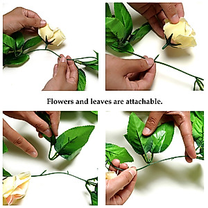 MagicZoo 2Pack(18 Rose Flowers) 15FT Artificial Rose Vine Silk Flower Garland Fake Hanging Rose Flower Plant for Home Office Garden Hotel Wedding Party Decor (2pc White)