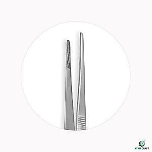 XTRM CRAFT Thumb Dressing Forceps, Mulipurpose Tweezer Stainless Steel, Serrated Tip Straight 5.5 Inch