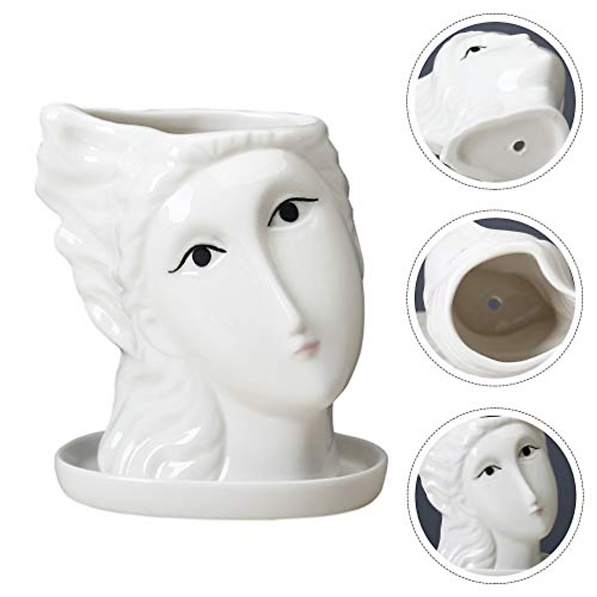 Cabilock Human Sculpture Planter Goddess Bonsai Planter Face Flower Pot Head Planter Pot Ceramic Succulent Planter Bonsai Pot Face Vase for Home Garden Decoration Portrait Vase Human Statue Planter