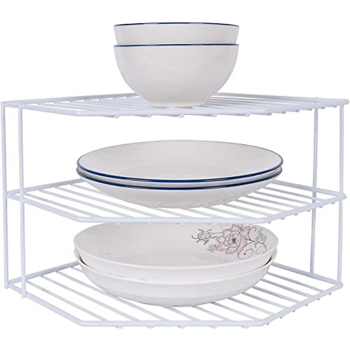 AKAZA 3-Tier Corner Shelf Counter and Cabinet Organizer - Cabinet Storage Shelf Rack, Shelves，Kitchen Counter and Cabinet Shelf, Storage Rack Organizer for Kitchen, Fridge,, Bathroom Cupboard (White)