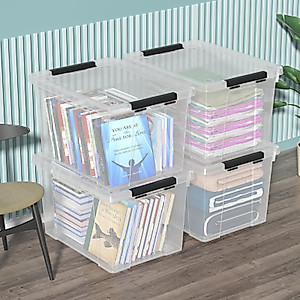 Ucake 50 Quart Clear Storage Latching Bin with Lid, Large Plastic Storage Box with Wheels, 4 Packs