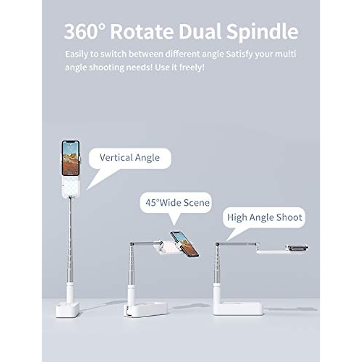 Viozon Extendable Selfie Stand 360° Rotation with Phone Holder, Rechargeable Wireless Foldable 7 Brightness LED Light for Live Streaming/YouTube/Tiktok/Video Recording/Photography/Reading (V6W)