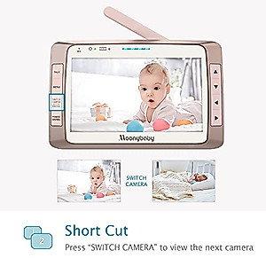 Moonybaby Trust 50s Baby Monitor No WiFi, 15 Hours Long Battery Life, 1000ft Long Range, 5" Display, Auto Night Vision, 2-Way Audio, Temperature Sensor, Lullabies, Power Saving/Voice Activation, Pink
