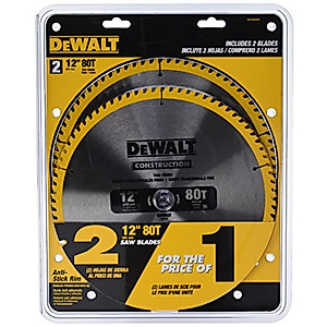 DEWALT Miter Saw Blade, 80 Tooth, 12 Inch, 2 Pack, Stainless Steel (DW3128P5D80I)