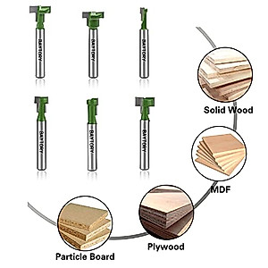 BAYTORY 6Pcs Keyhole Router Bits Set, 1/4" Shank Router Keyhole Bit Set -1/4 & 5/16 & 3/8 & 9/16 & 1/2 & 5/8 inch Blade Diameter for Wood Hex Bolt T-Track Slotting Milling Cutters Set (Green)
