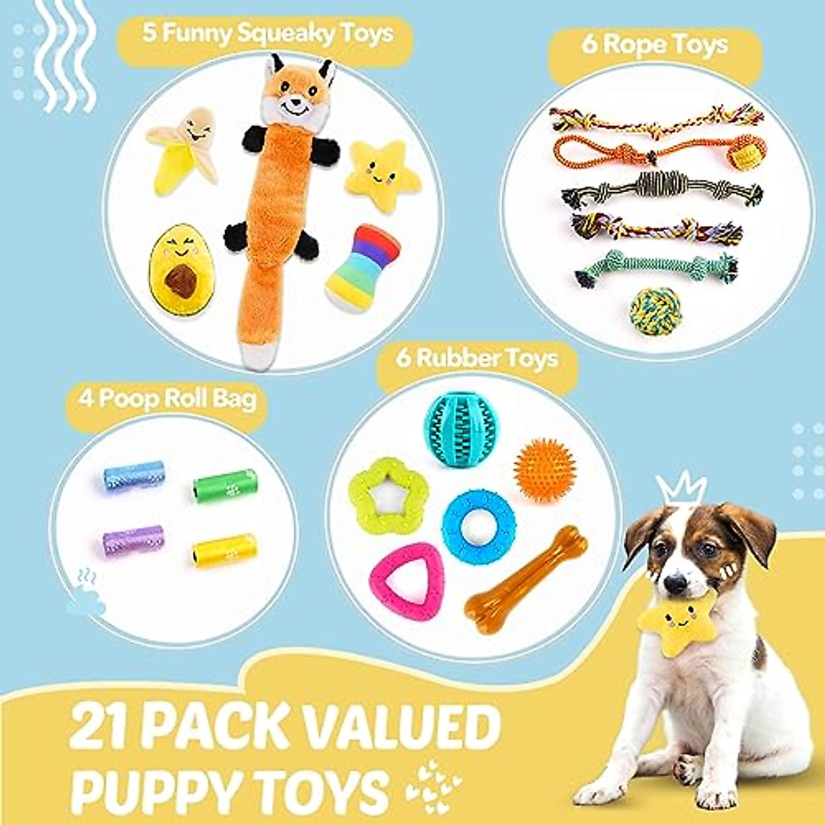 LOYEE Puppy Toys 21 Pack, Small Dog Chew Toys with Rope Toys for Teething Pet Cute Squeak Toy with Treating Ball for Puppy, Small Dogs
