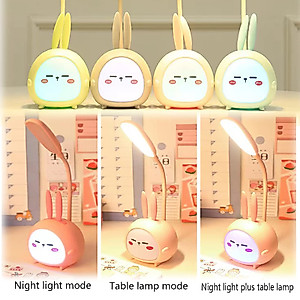 Neioaas Mini Bunny Night Light, Portable LED Table Light, Cute Rabbit Foldable USB Rechargeable Reading Light Bedroom Children's Bedside Study (Pink Rabbit)