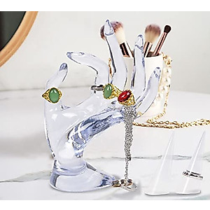 ChezMax Jewelry Display Holder, Hand Bracelet Ring Rack, Polyresin Necklace Stand, Women Mannequin Decorative Organizer, Transparent, for Home & Store, with 2 PCS Cone Ring Holder