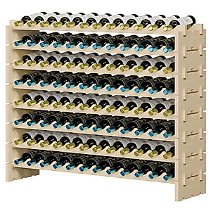 ZENY Large 96 Bottles Wood Wine Rack Stackable Storage Across up to 8 Rows Solid Wooden Display Shelves Rack Organizer