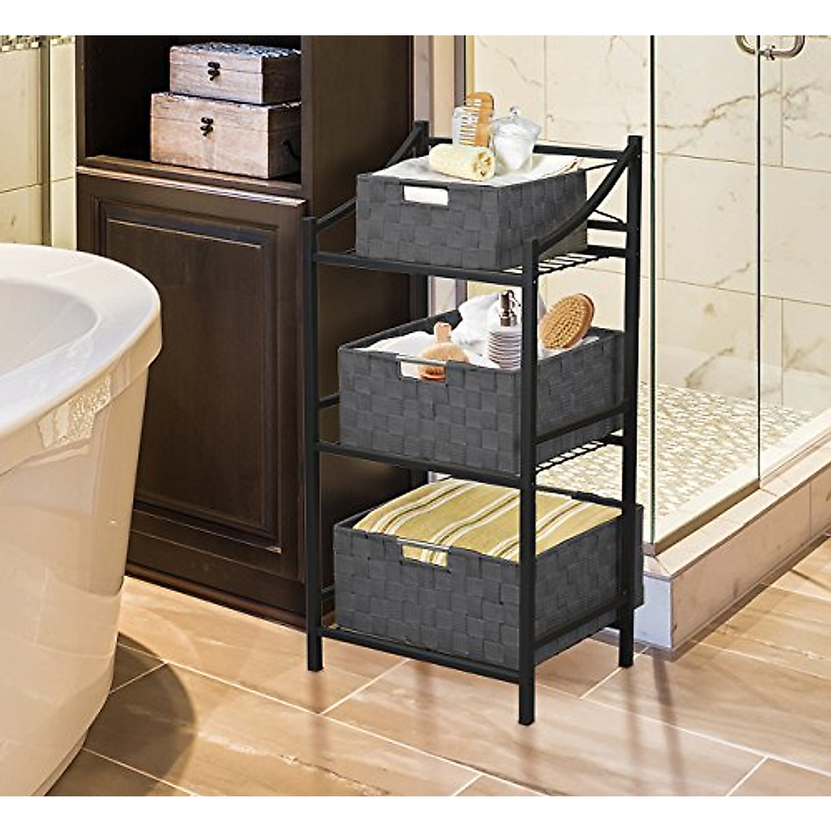 Sorbus Storage Box Woven Basket Bin Container Tote Cube Organizer Set Stackable Storage Basket Woven Strap Shelf Organizer Built-in Carry Handles (Gray)