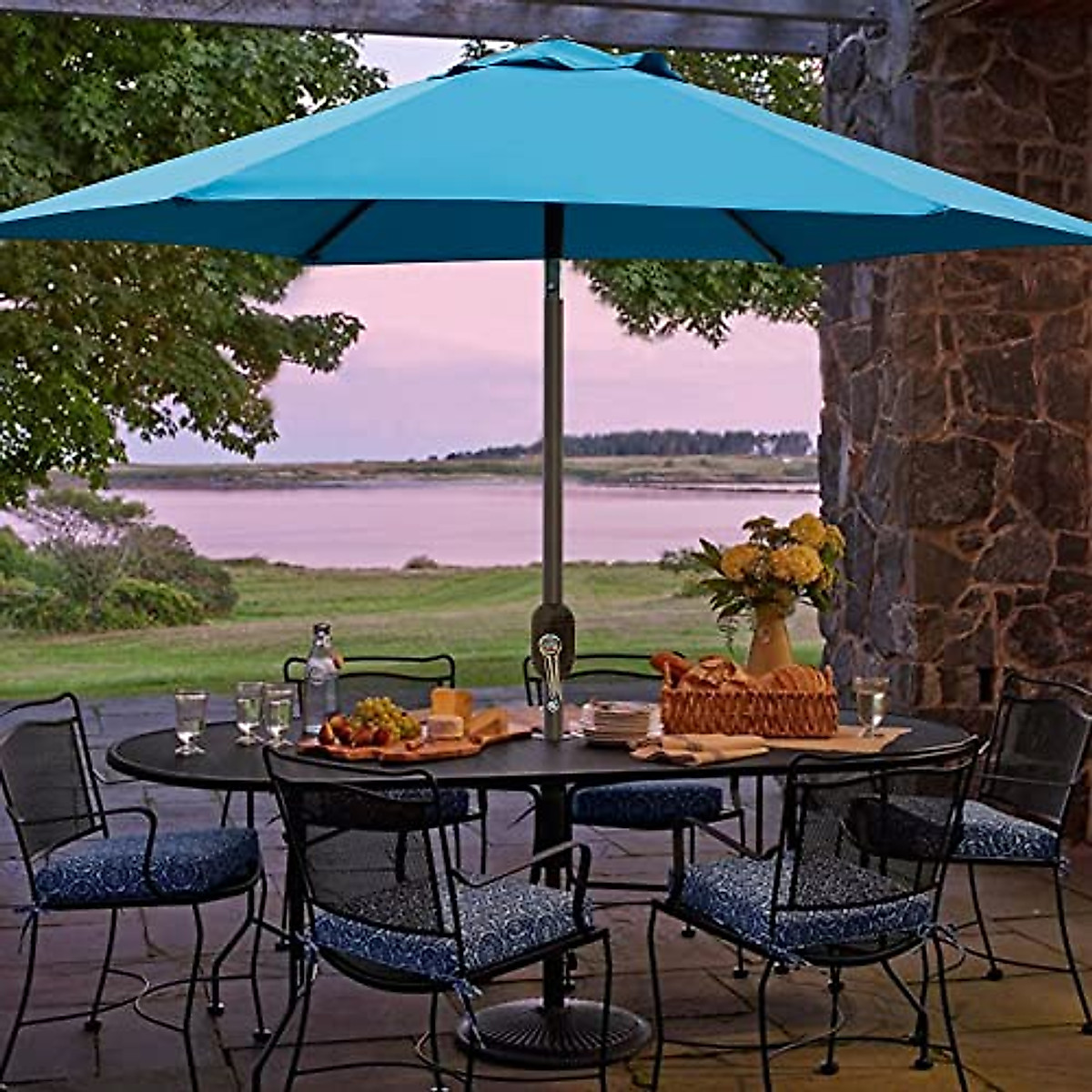 Blissun 7.5 ft Patio Umbrella, Market Umbrella with Push Button Tilt Crank, Cerulean