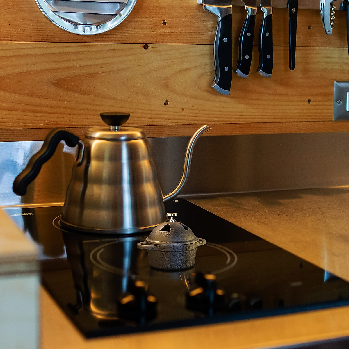 Garlic Roaster Baker, Cast Iron Dutch Oven Pre-Seasoned, Mini Cocotte, 1 Cup Capacity, Black, Ramekin with Lid, for BBQ Grill or Oven, by Bazaar LM-ents (Dome Lid)