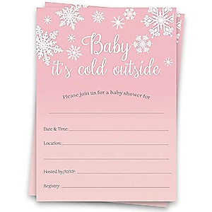 The Invite Lady Winter Baby Shower Invitation It's a Girl Snowflake Cold Outside Pink Fill in Blank Wonderland Snow DIY (15 Count)