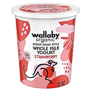 Wallaby Organic Aussie Greek Whole Milk Yogurt, Strawberry, 32 oz. USDA Organic