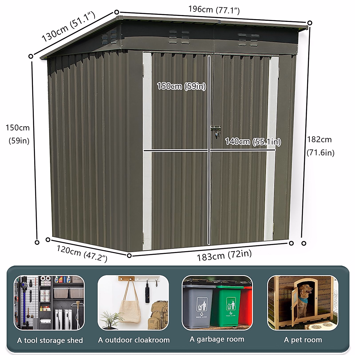 onesaimei 6×4 FT Outdoor Storage Shed, Waterproof Metal Tool Shed & Steel Garden Shed with Lockable Door for Backyard, Patio, Lawn