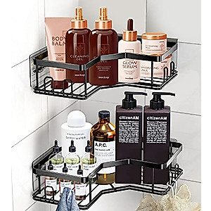 EDVENA Corner Shower Caddy Organizer & Soap Dish Holder Set, 3PCS with Removable Self Adhesive Hooks Shelf Basket Shelves for Shampoo Storage Bathroom Organization Kitchen Accessories Spice Racks