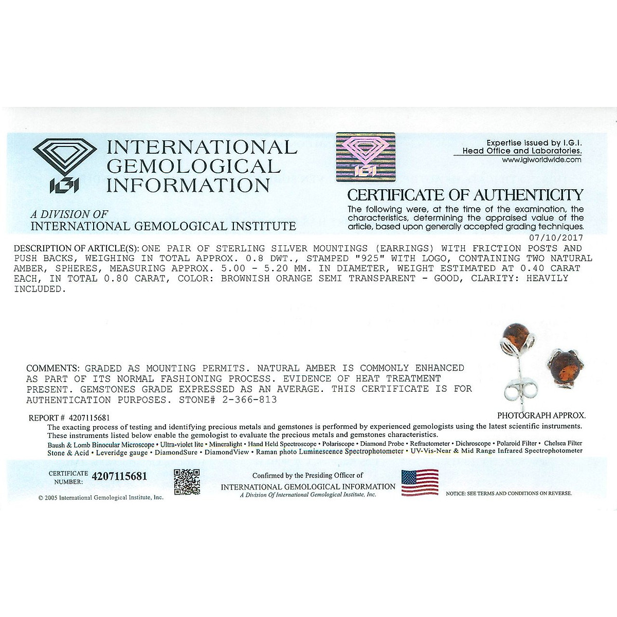 Ian and Valeri Co. Amber Sterling Silver Small Stud Earrings