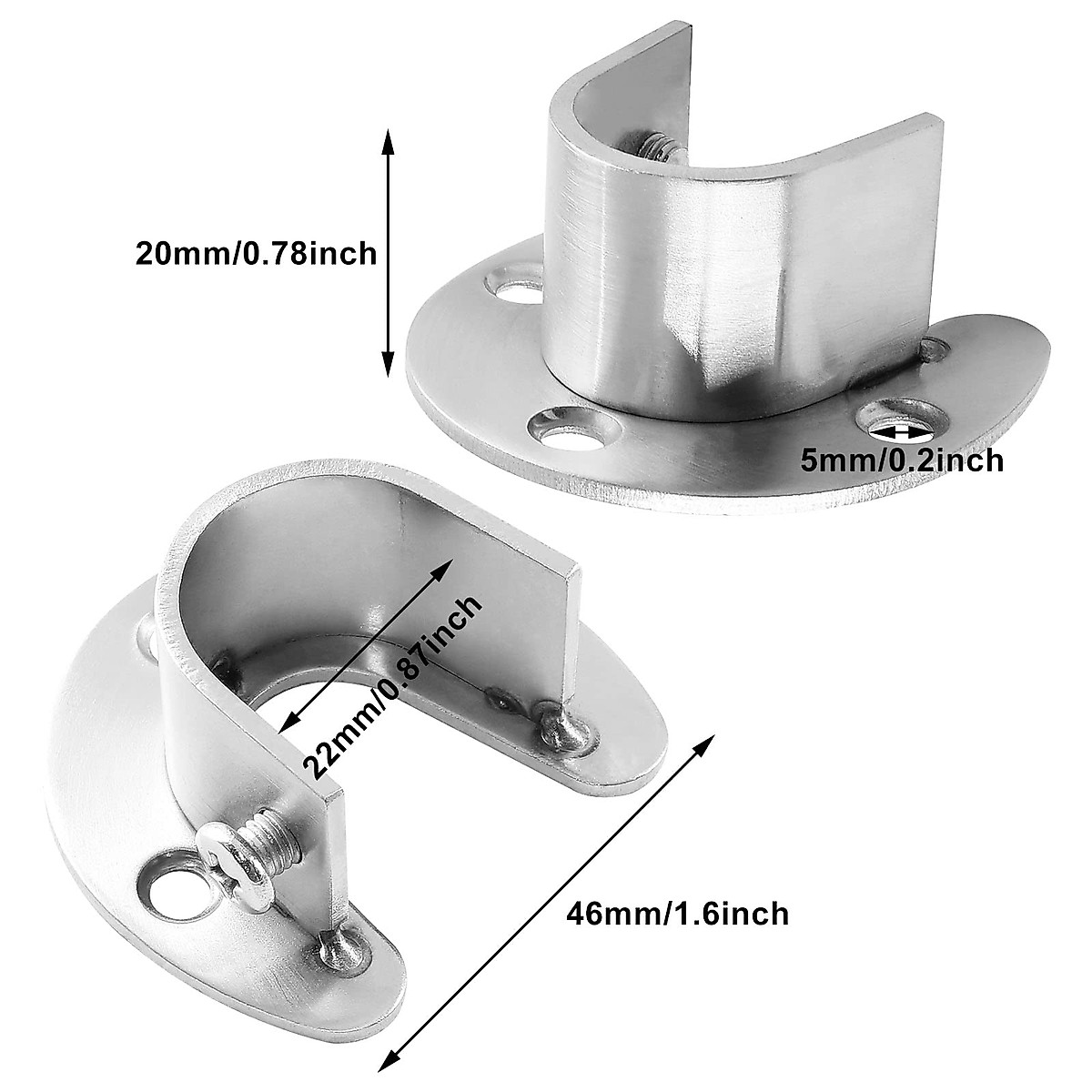 Augiimor 6PCS 3/4 Inch Closet Rod End Supports, Heavy Duty Stainless Steel Wardrobe Closet Rod Bracket, Flange Rod Holder with Screws, Silver