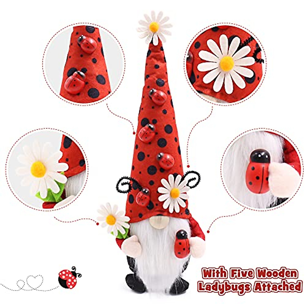 Upltowtme Ladybug Gnomes Ladybug Kitchen Tiered Tray Decor Ladybird Gnomes Plush Swedish Tomte Scandinavian Figurine Spring Summer Farmhouse Household Ornament