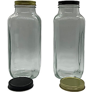 Milk Bottle with Steel Metal Leakproof Lids 32oz Square Glass Beautiful Vintage French Square Drink or Food Container Water Bottle By Yes I Can (White and Silver)