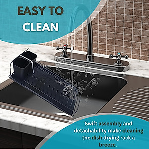 Easy WAYZ Stainless Steel Dish Drying Rack with Sponge and Cutlery Holder-Dish Rack for Kitchen Counter –Multifunctional and Space Saving Kitchen Organizer- Anti-Rust Dish Washer Dryer Rack