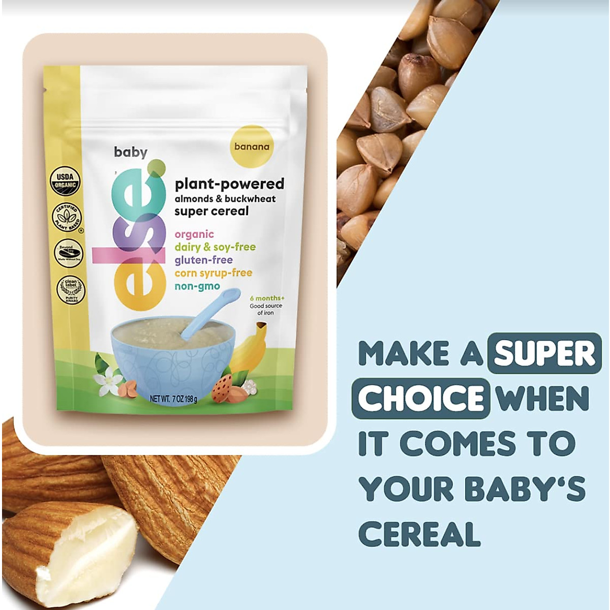 Else Nutrition Super Cereal For Babies 6 mo+, Made With Real Whole Plants for a Nutritionally Balanced meal, with gluten free carbs and plant protein (Vanilla, Single)