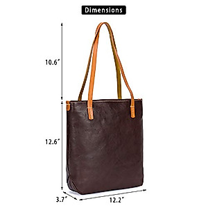 CENUNCO Genuine Leather Tote Bag for Women Purses and Handbags Vintage Work Tote Designer Shoulder Bag Soft Cowhide Purse with Zipper (DarkBrown-BrownHandle)