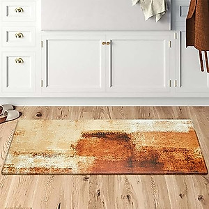 KIMDOE Boho Kitchen Rugs and Mats 2PCS Cushioned Anti Fatigue Kitchen Mat Non-Skid Waterproof Kitchen Runner Rug Ergonomic Comfort Standing Mat for Home Decor,Floors,Office,Laundry,Abstract Orange