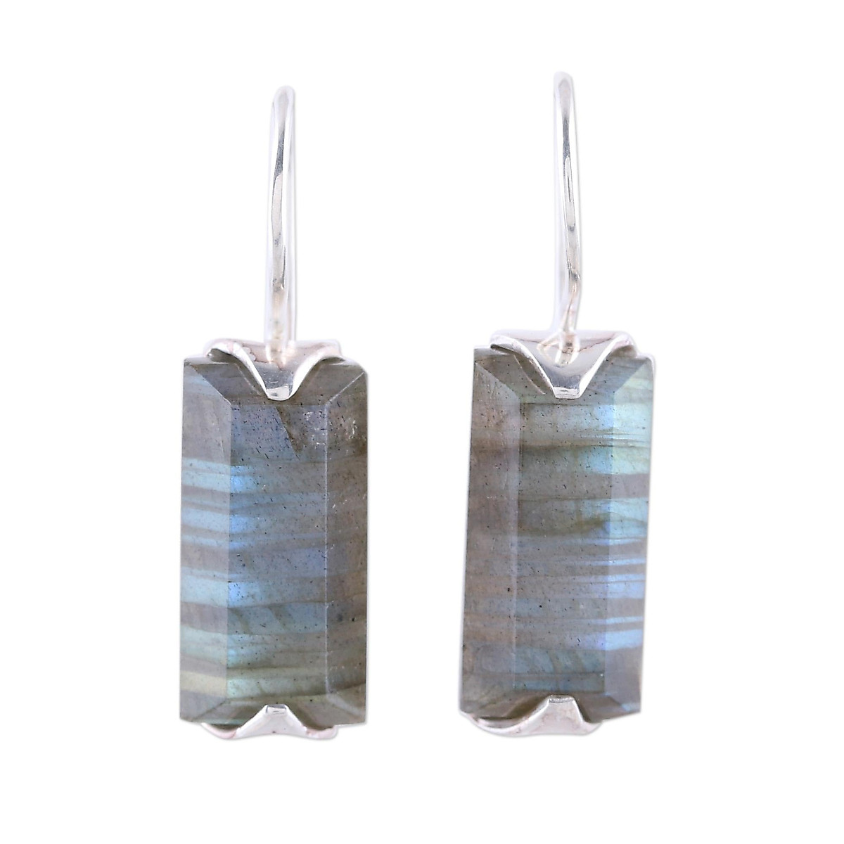 NOVICA Artisan Handmade Labradorite Drop Earrings 12carat from India Sterling Silver [1.1 in L x 0.3 in W x 0.2 in D] ' Beautiful Aurora'