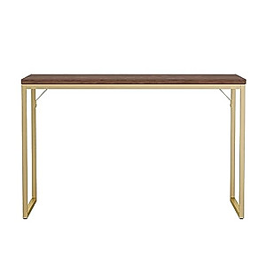Martha Stewart Noah Home Office Parsons Desk in Walnut Wood Grain with Polished Brass Metal Frame