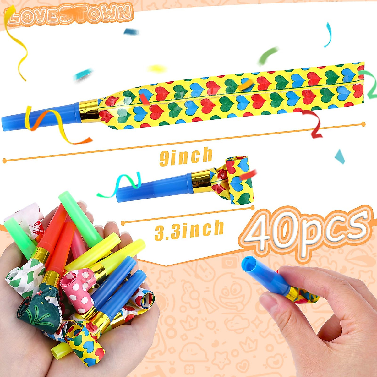 LovesTown 40PCS Party Blowers, Colorful Birthday Noisemakers Birthday Blow Horns Party Whistles New Years Party Noisemakers Party Blowouts